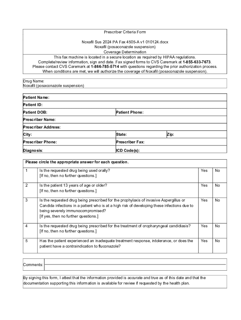 Fillable Online Sus 2024 PA Fax 4505-A v1 010124. Prescriber Criteria ...