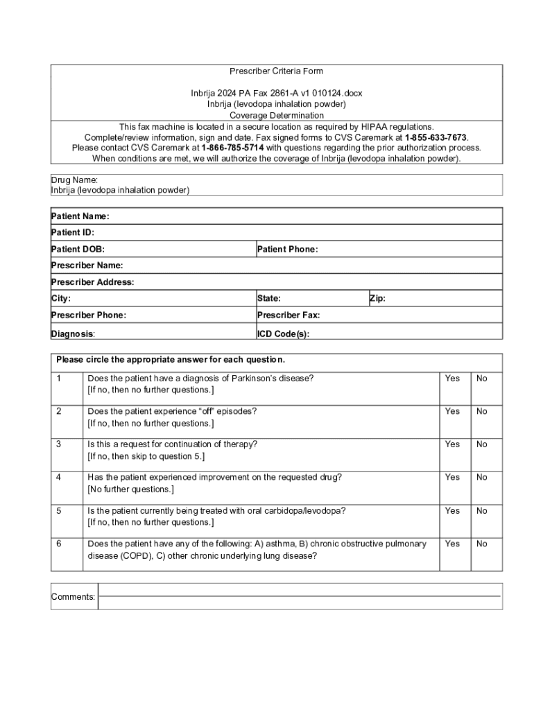 Fillable Online inbrija prescription request form Fax Email Print ...