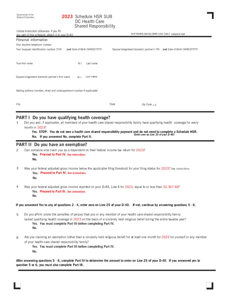 Fillable Online 2023 Schedule HSRotr - Office of Tax and Revenue - DC ...