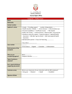Fillable Online Human Rights Office - Complaint / Petition Form Fax ...