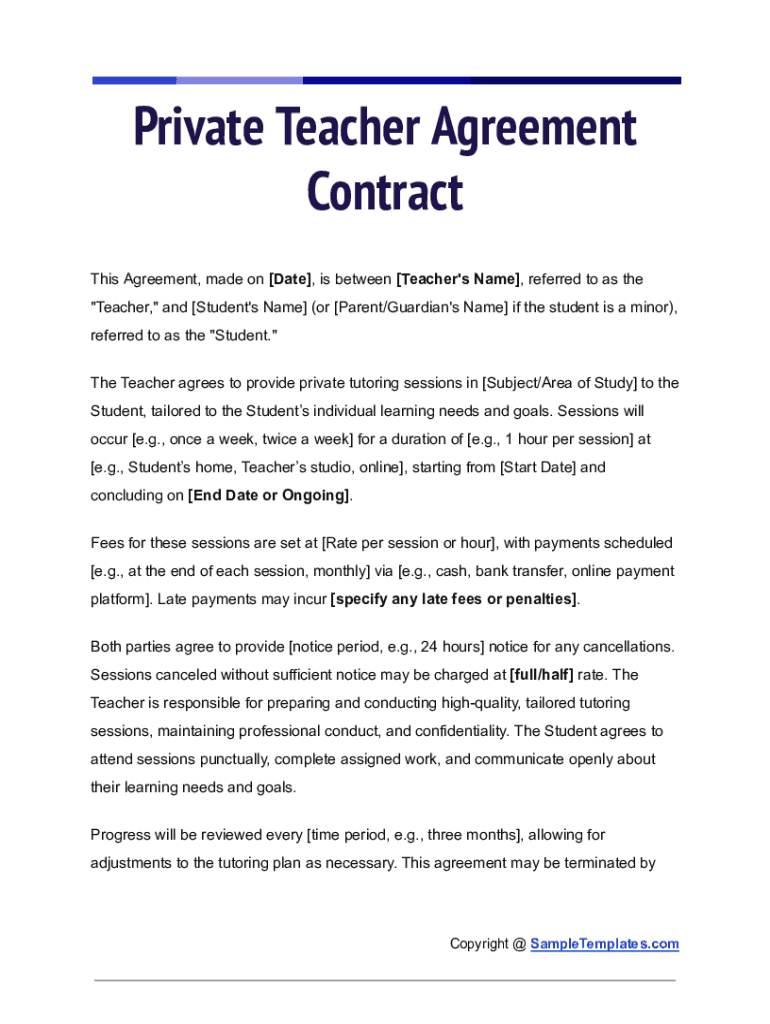 Fillable Online Private Teacher Agreement Contract Fax Email Print - pdfFiller