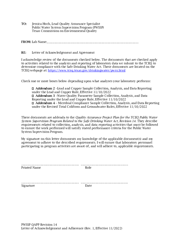 Fillable Online Letter of Acknowledgement and Agreement Fax Email Print ...