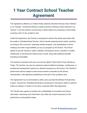 Fillable Online 1 Year Contract School Teacher Agreement Fax Email ...