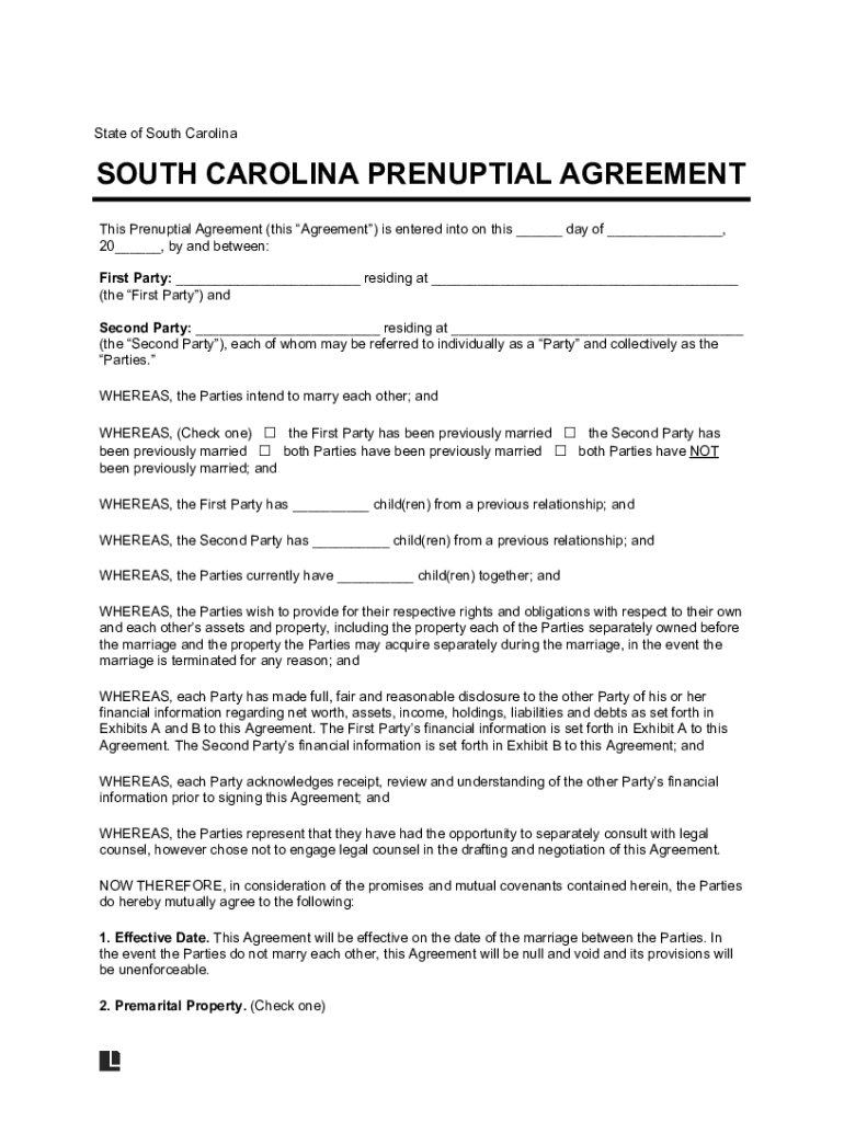 Fillable Online South Carolina Prenuptial Agreement Template Fax Email ...