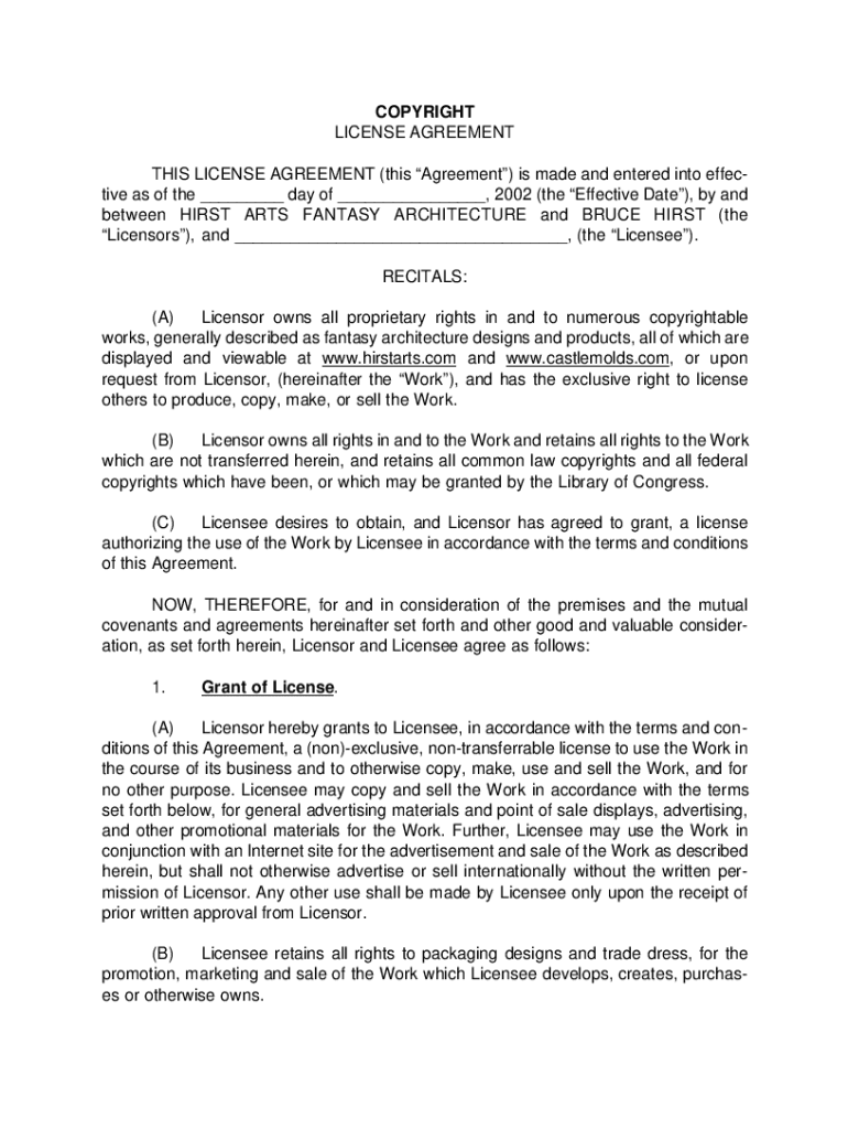 Fillable Online Model Format of Copyright License Agreement (Written ...