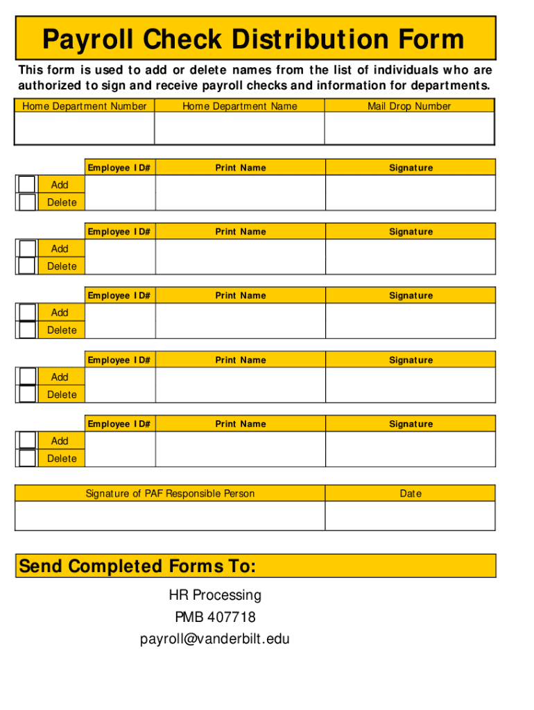 Fillable Online Payroll Check Distribution Form Fax Email Print - pdfFiller