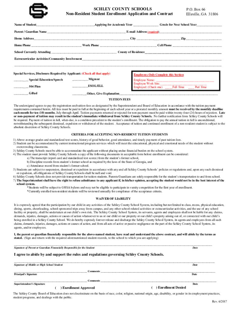 Fillable Online Non-Resident Student ENROLLMENT APPLICATION AND ... Fax ...