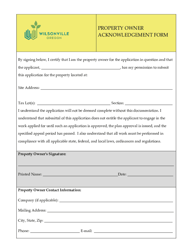 Fillable Online General Owner and Applicant Acknowledgement Fax Email ...