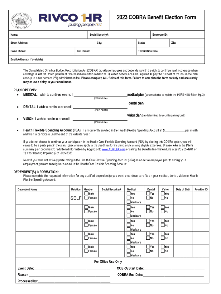 Fillable Online 2013-2024 Cobra Medical Coverage Continuation Form Fill ...