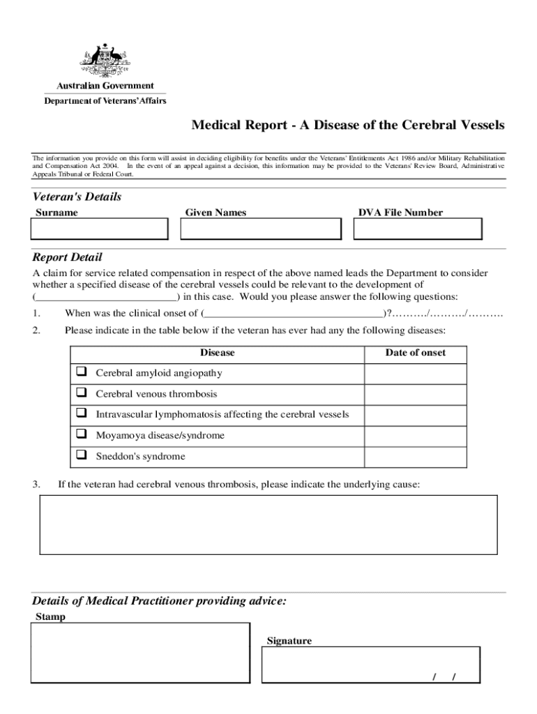 Fillable Online Cerebrovascular Accident - A Disease of the Cerebral Vessels. Questionnaires Fax ...
