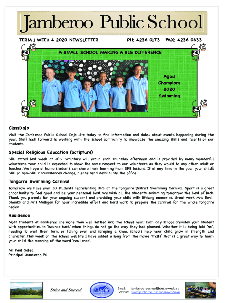 Fillable Online Believe Achieve Succeed - Jamberoo Public School Fax ...