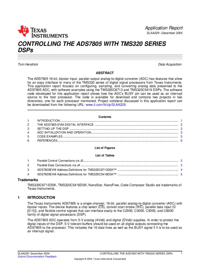 Fillable Online Controlling the ADS7805 With TMS320 Series DSPs. Application Reports Fax Email ...