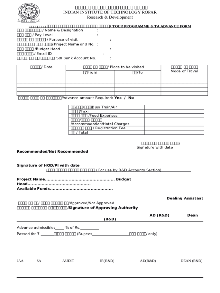 Application for Tour T.A. Advance Doc Template | pdfFiller