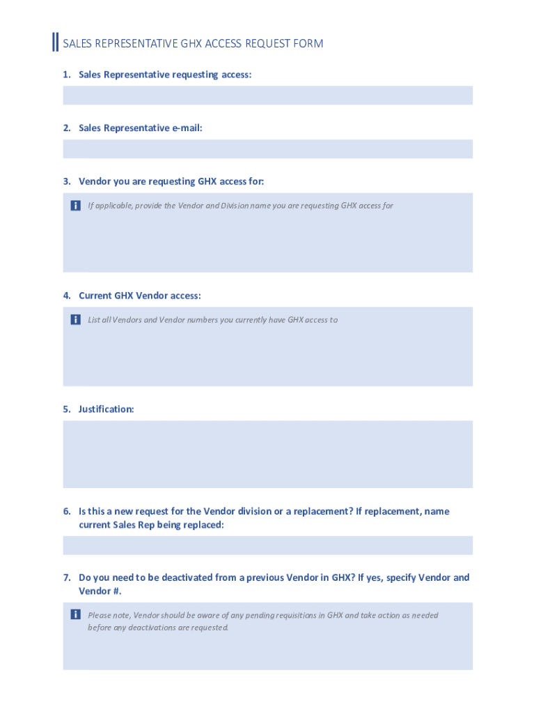 Fillable Online SALES REPRESENTATIVE GHX ACCESS REQUEST FORM Fax Email ...