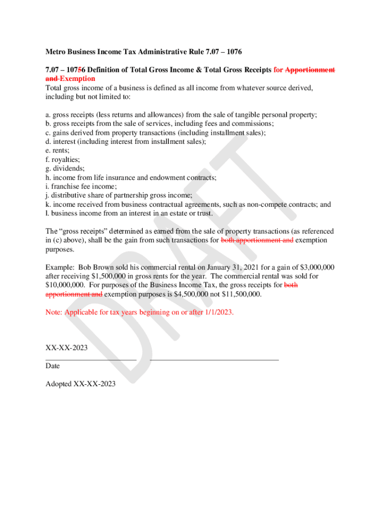 Fillable Online Metro Business Income Tax Administrative Rule 7.07 1076 ...