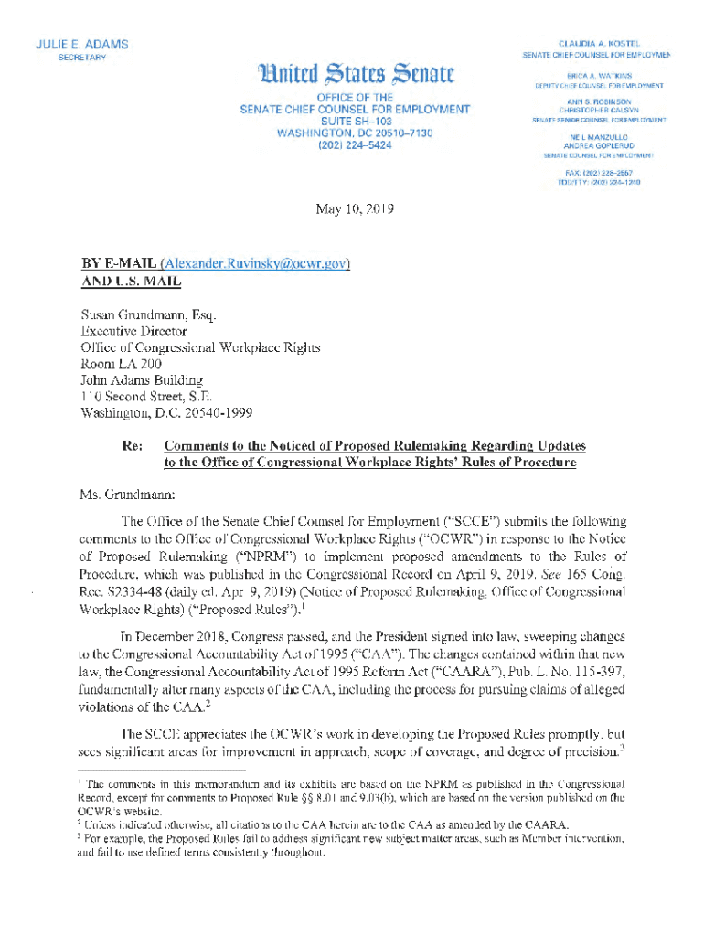 Fillable Online U.S. Senate Chief Counsel for Employment. Procedural Rules Fax Email Print ...