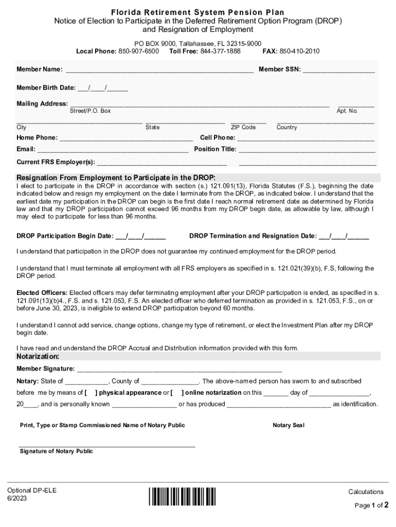 Fillable Online DROP Forms / Forms / Retirement / Workforce Operations ...