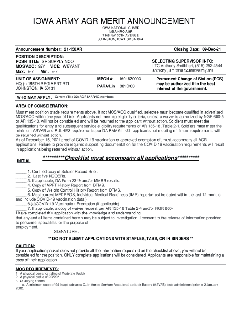 Fillable Online IOWA ARMY AGR MERIT ANNOUNCEMENT Fax Email Print ...