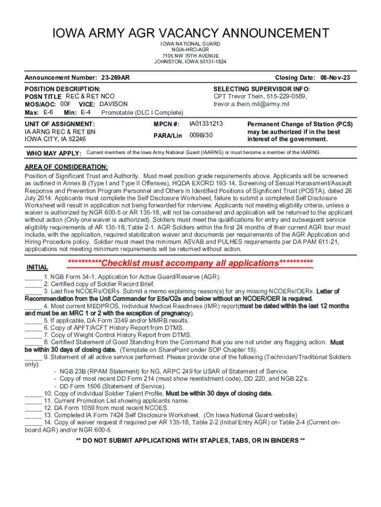 Fillable Online Army AGR PositionsLouisiana National Guard Fax Email ...