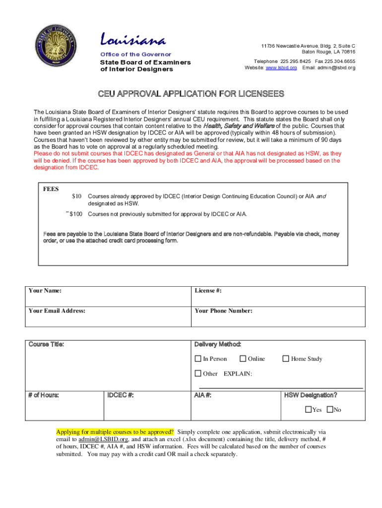 Fillable Online About - Louisiana State Board of Examiners of Interior ...