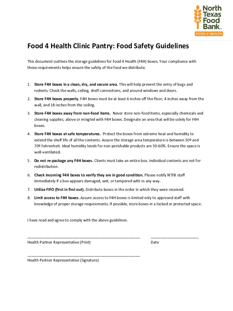 Fillable Online Food 4 Health Clinic Pantry: Food Safety Guidelines Fax ...