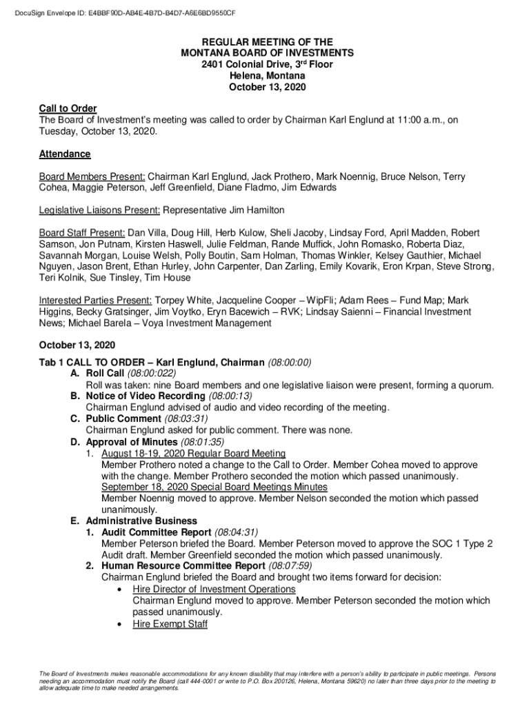 Fillable Online Board Members Present: Chairman Karl Englund, Jack ...