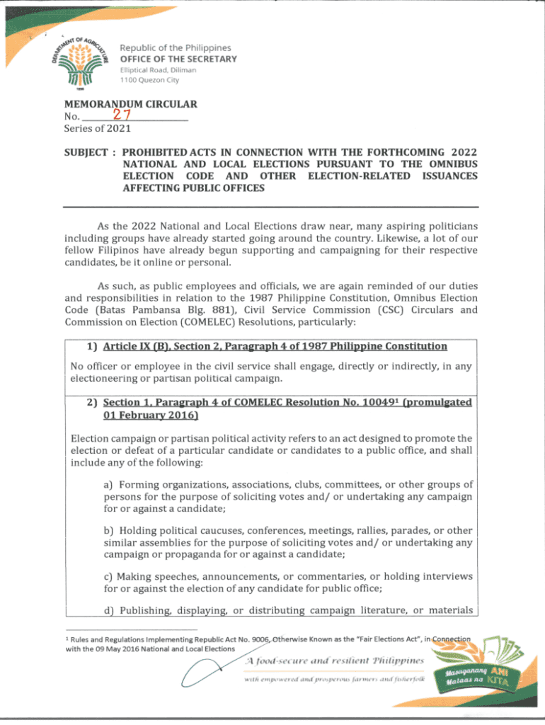 Fillable Online List of Prohibited Acts During the Election Period ...