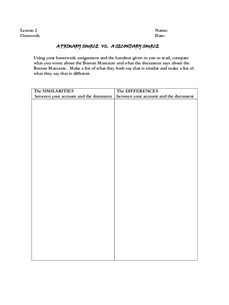 Fillable Online Primary vs. Secondary Sources - Library Research ...