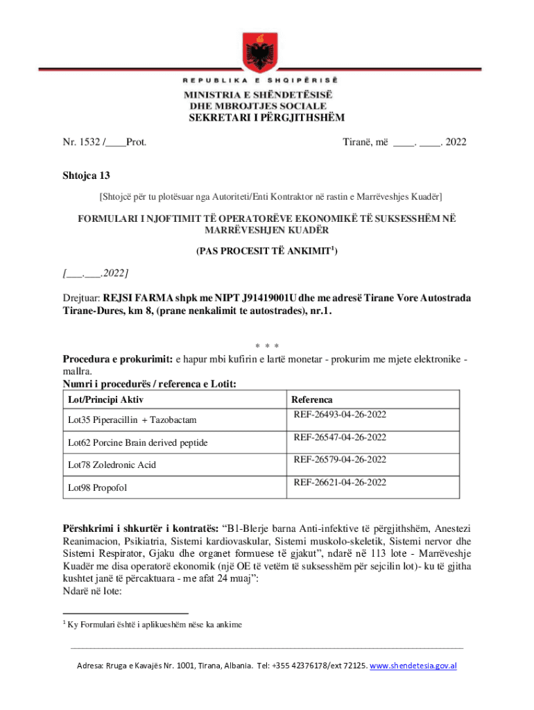 Fillable Online FORMULARI I NJOFTIMIT T OPERATORVE EKONOMIK T SUKSESSHM N Fax Email Print ...