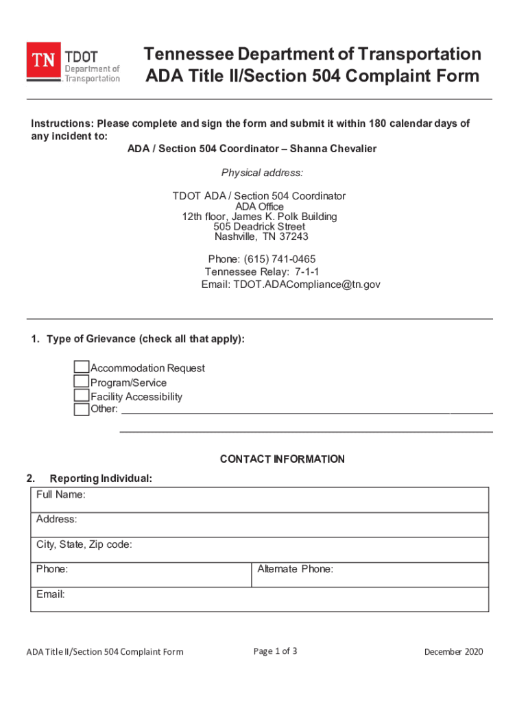 Fillable Online ADA Title II/Section 504 Complaint Form Fax Email Print - pdfFiller