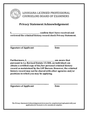 Fillable Online Privacy Statement & Acknowledgement Form Fax Email ...