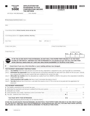 Fillable Online Tax Year 2023 Form 500E Application for Extension to ...