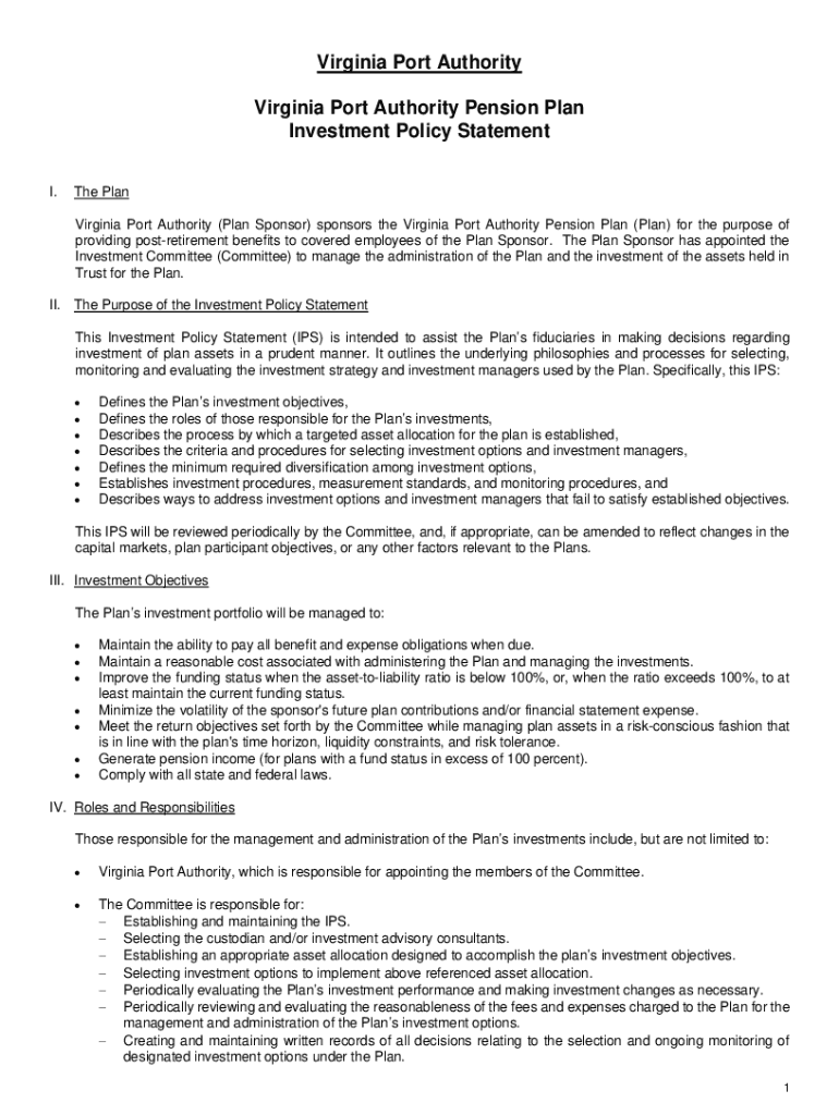 Fillable Online VRS Defined Benefit Plan Investment Policy Statement Fax Email Print - pdfFiller