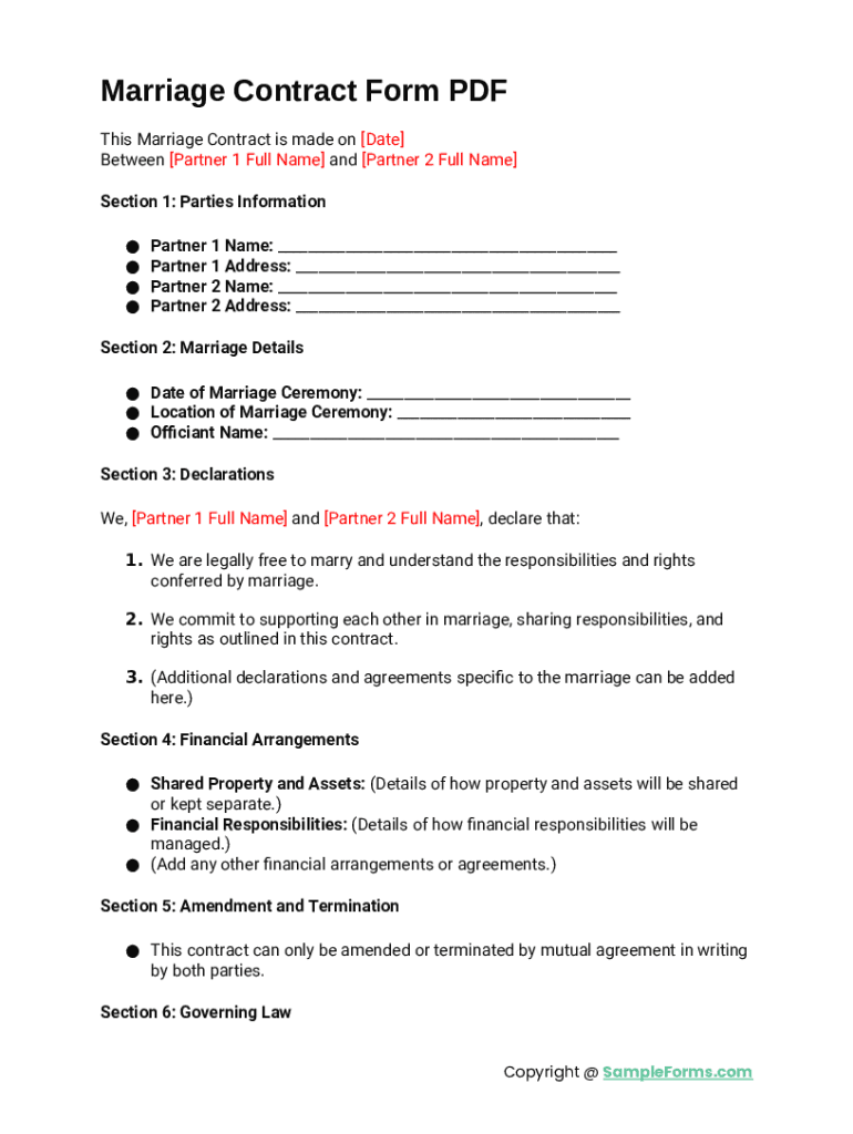 This Marriage Contract is made on Date Doc Template | pdfFiller