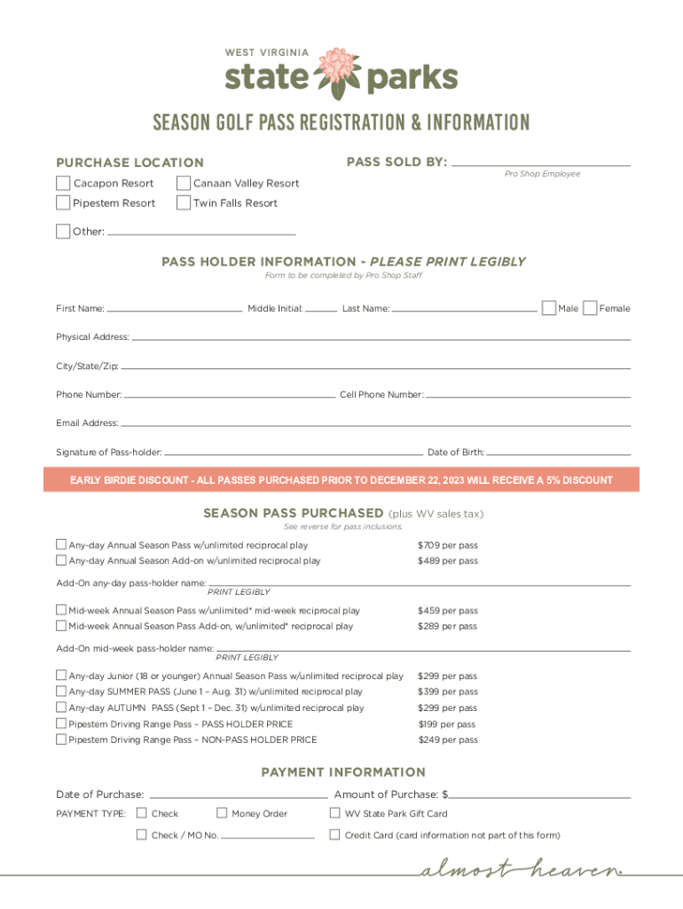 Fillable Online State Parks golf season passes include reciprocal play ...