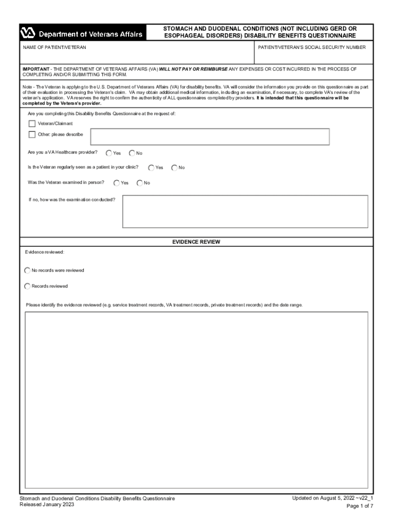 Disability benefits questionnaire gerd: Fill out & sign online | DocHub
