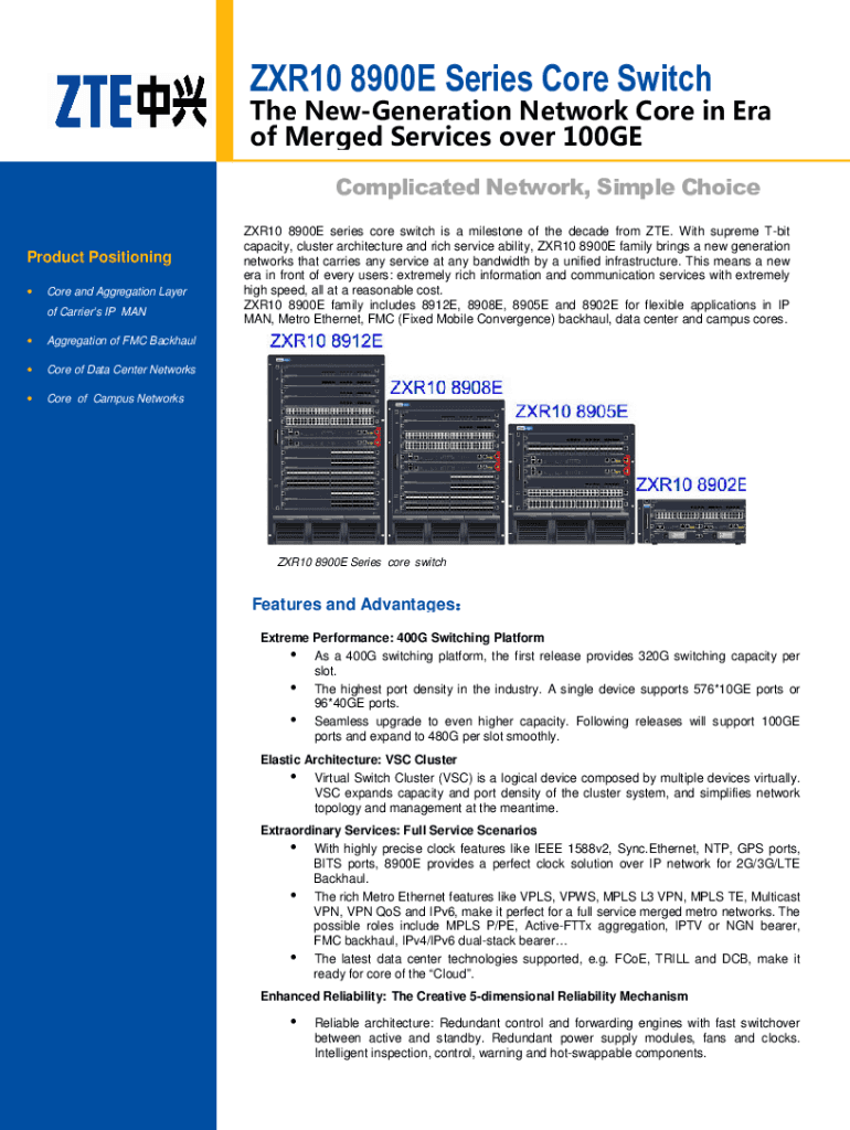 Fillable Online ZXR10 8900E Series Core Switch Product Description Fax ...