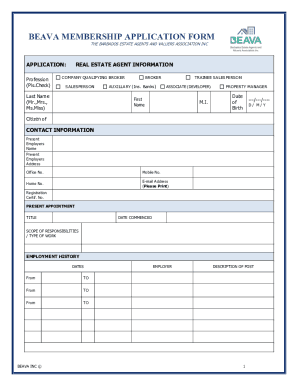 Fillable Online BEAVA MEMBERSHIP APPLICATION FORM Fax Email Print ...