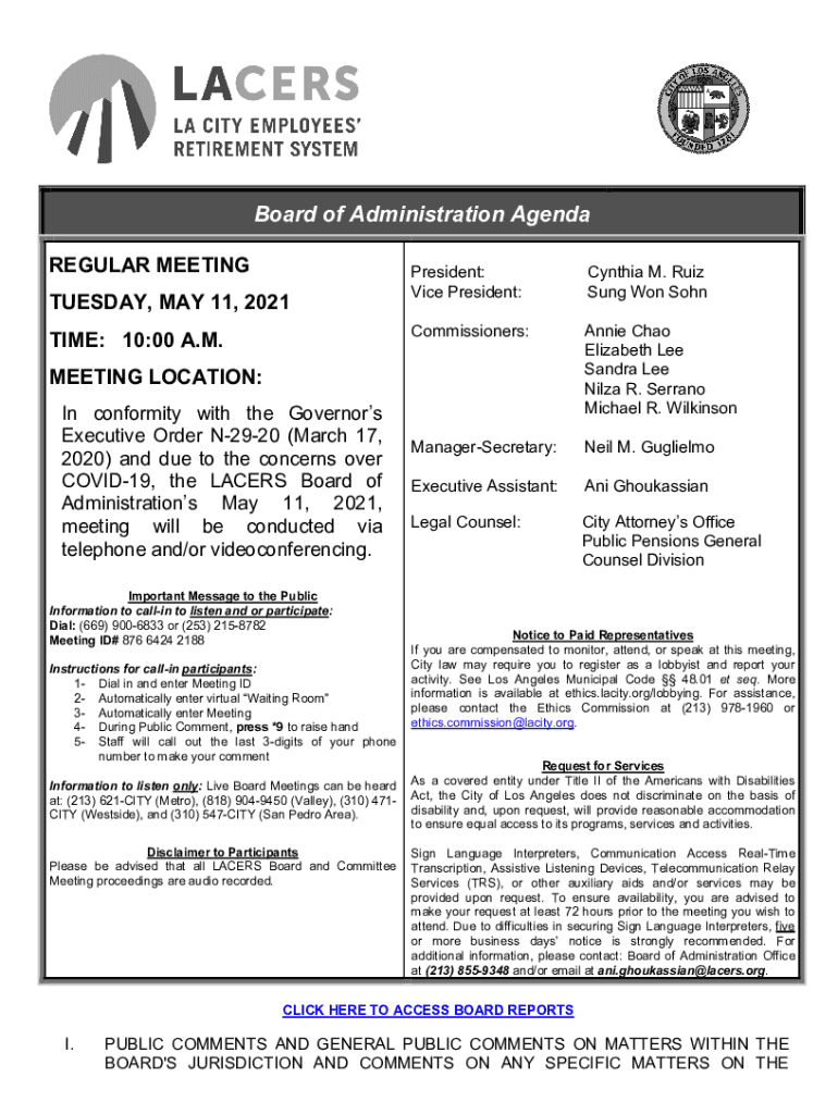 Fillable Online LACERS: Los Angeles City Employees' Retirement System ...