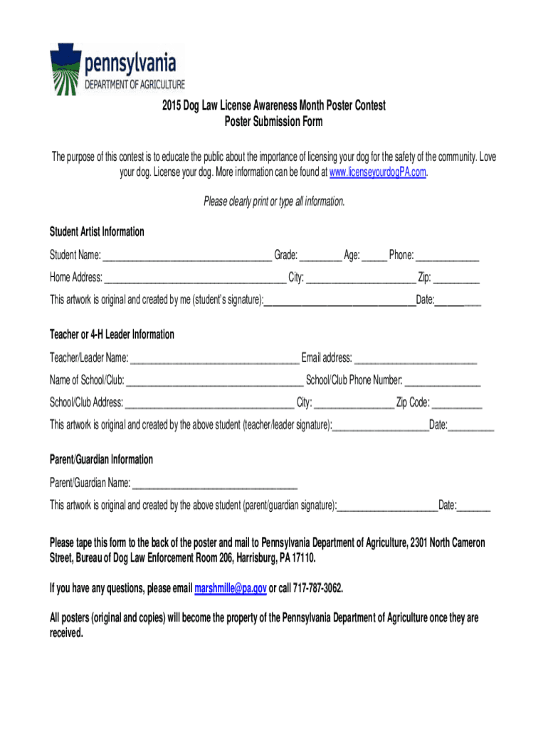 Fillable Online State Agriculture Department conducts Dog License ...