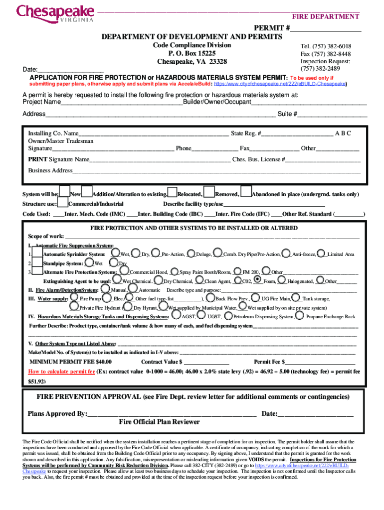 Fillable Online Application for Fire Protection or Hazardous Materials (Fillable PDF). Fire ...
