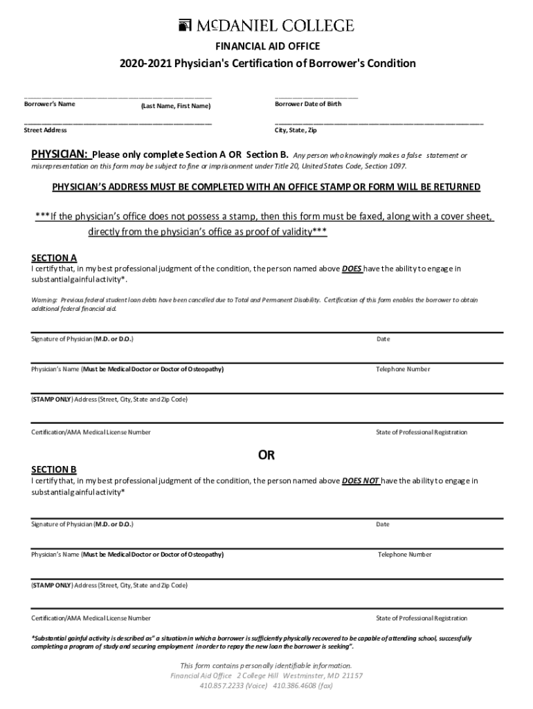 Fillable Online Borrower / Physician Checklist for the Total and ...