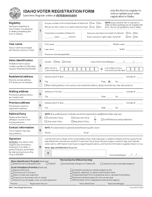 Fillable Online Idaho Voter Registration Form - Ada County Fax Email ...