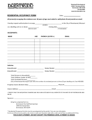 Fillable Online RESIDENTIAL OCCUPANCY FORM Fax Email Print - pdfFiller
