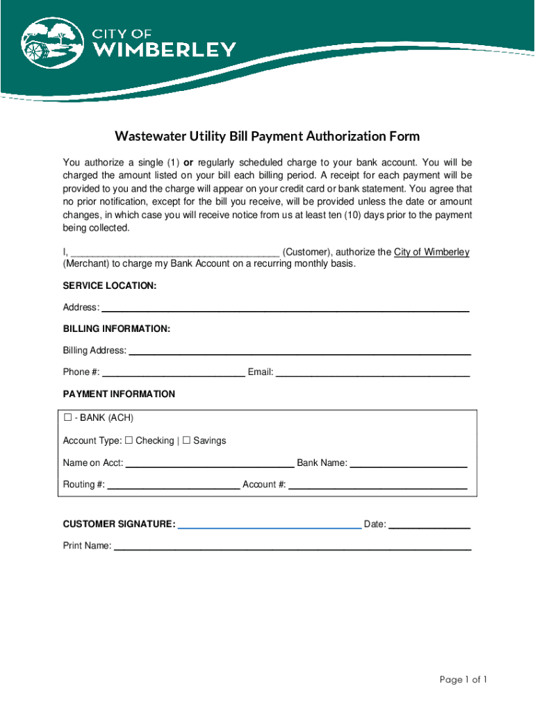 Fillable Online Water and Wastewater Billing Pre-authorized Payment Plan Fax Email Print - pdfFiller