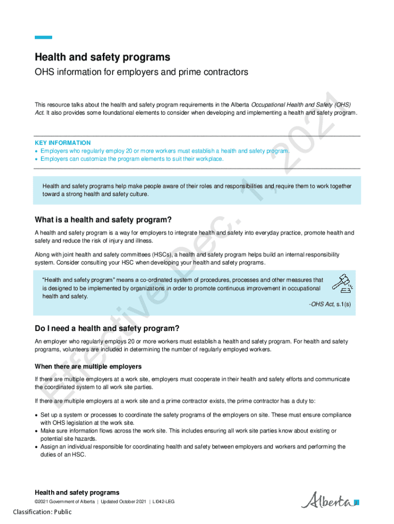 Fillable Online Health and Safety Programs - OHS information for ...