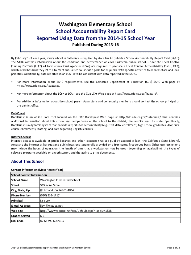 Fillable Online 2016 School Accountability Report Card - Harrison Elementary Fax Email Print ...