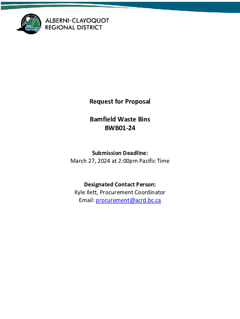 Fillable Online Request for Proposal Bamfield Waste Bins BWB01-24 Fax ...