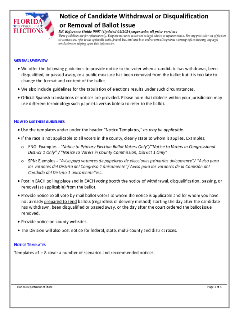 Fillable Online Notice of Candidate Withdrawal or Disqualification or ...