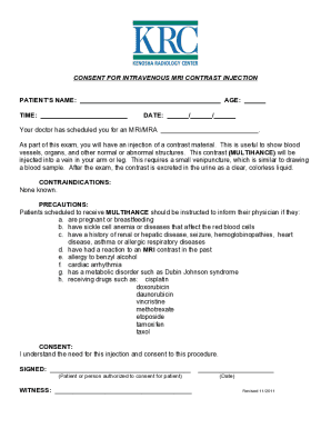 Fillable Online Consent For Injection Of Intravenous MRI Contrast Media ...